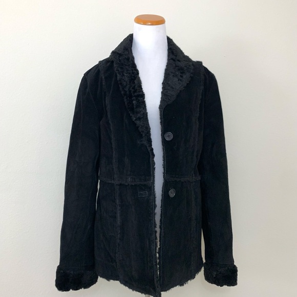 giacca | Jackets & Coats | Giacca Black Suede Fur Lined Button Up Coat ...
